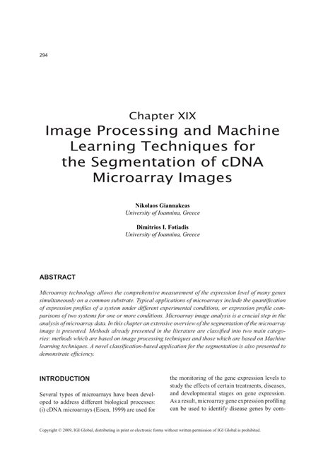Pdf Image Processing And Machine Learning Techniques For The Segmentation Of Cdna Microarray