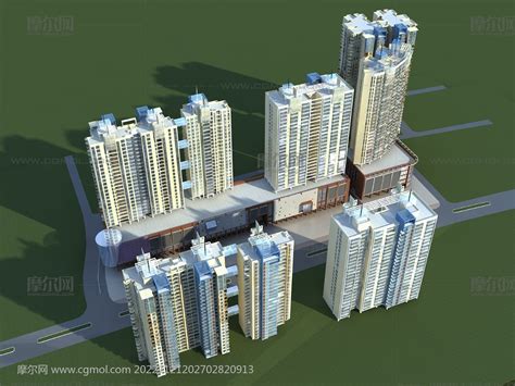 现代商场 商住楼 住宅商住一体3d模型中式建筑模型下载 摩尔网cgmol