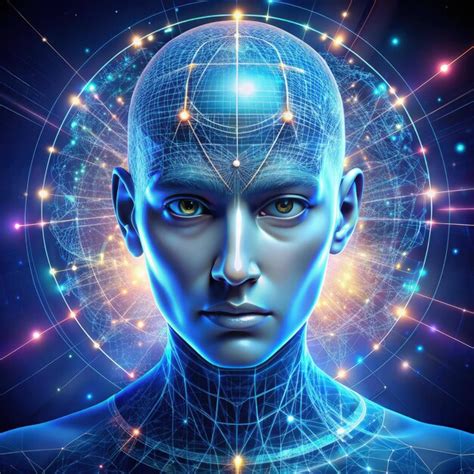 A Futuristic Humanoid Figure With Intricate Network Patterns And Glowing Particles Representing
