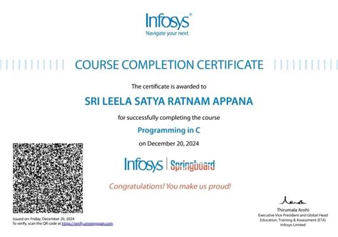 Appana Sri Leela Satya Ratnam On Linkedin Cprogramming Infosysspringboard Codingachievements