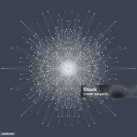 프랙탈 요소 연결 된 선과 점 들입니다 큰 복잡 한 데이터입니다 가상 배경 통신 또는 입자 화합물 디지털 데이터 시각화 최소한의 배열입니다 라인 총입니다 벡터 일러스트 레이