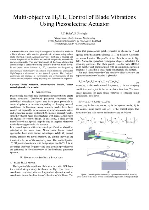 Pdf Multi Objective H 2 H ∞ Control Of Blade Vibrations Using Piezoelectric Actuator