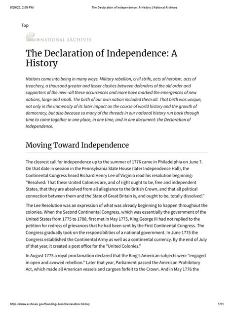The Declaration Of Independence A History National Archives Pdf United States