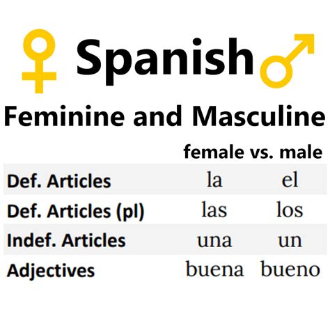 Masculine And Feminine Spanish Chart