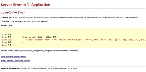 Javascript Urlaction Compilation Error Bc30988 Type Or With Expected Stack Overflow