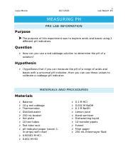 Measuring PH Lab Report Docx Layla Moore Lab Report MEASURING PH PRE LAB