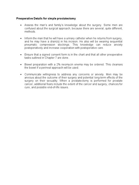 Preoperative Details For Simple Prostatectomy Pdf Prostate Cancer