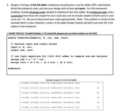 Design In Verilog A Bit Full Adder Module By Chegg