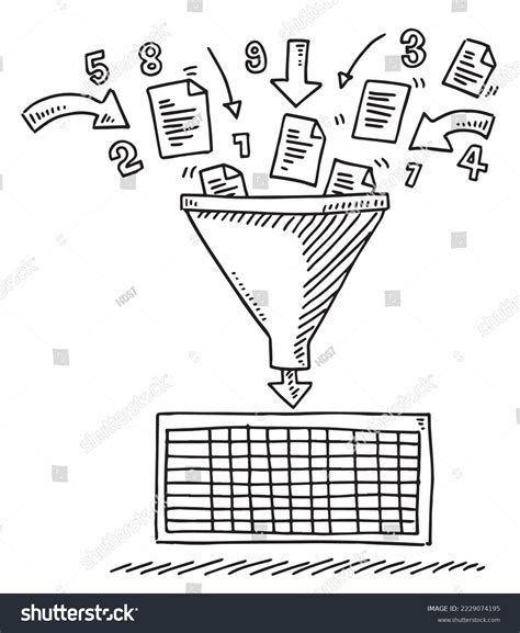 handdrawn vector drawing data funnel sorting stock vector royalty free