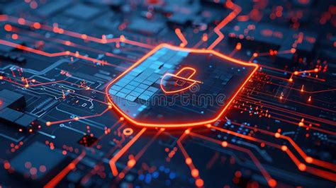 3d Illustration Of A Glowing Security Shield Symbol On A High Tech Circuit Board Representing