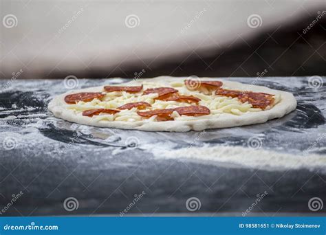 Uncooked Pepperoni Pizza Stock Image Image Of Food Diet 98581651