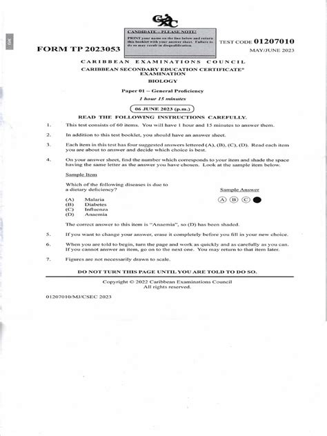 Csec Bio P1 May June 2002 Pdf