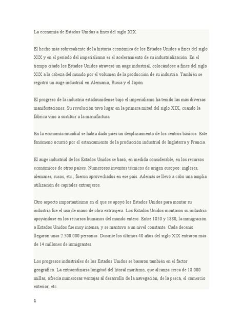 La Economía De Estados Unidos Del Siglo Xixmm Pdf Los Estados