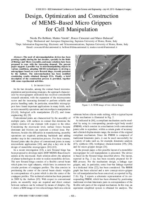 Pdf Design Optimization And Construction Of Mems Based Micro Grippers For Cell Manipulation