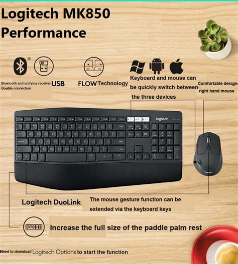 Logitech Mk850 Performance Wireless Keyboard And Mouse Combo Bluetooth Smart 2 4ghz Wireless
