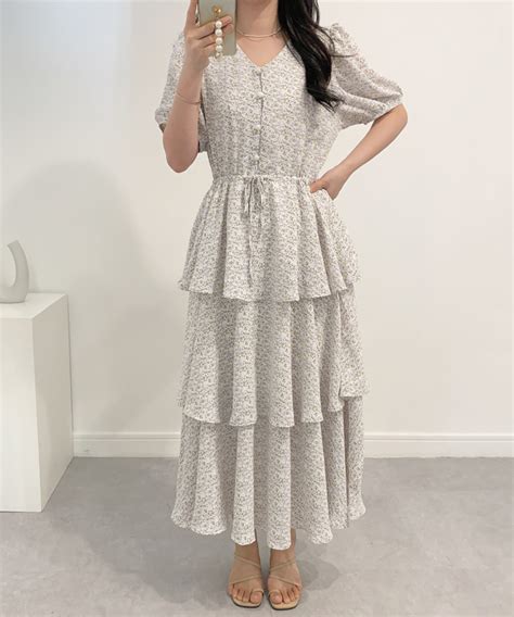 라라 꽃무늬 쉬폰 스트링 캉캉 롱 여름원피스