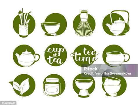 다도 벡터 디자인 요소 원 배경에 손으로 그린 실루엣 그림 설정 차 뜨거운 음료에 대한 스톡 벡터 아트 및 기타 이미지 차