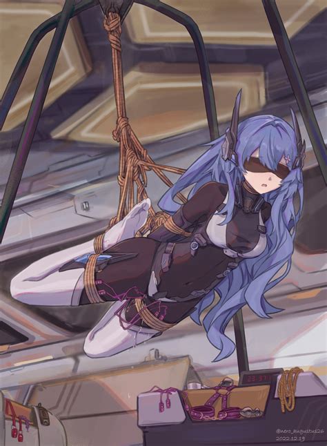 Rule 34 Absurdres Arms Behind Back Black Bodysuit Blindfold Blue Hair