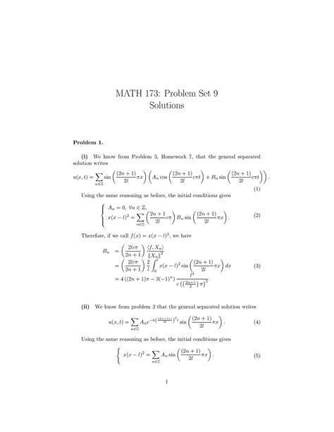 Seminar Assignments Problem Set 9 Solutions Math 173 Problem Set 9