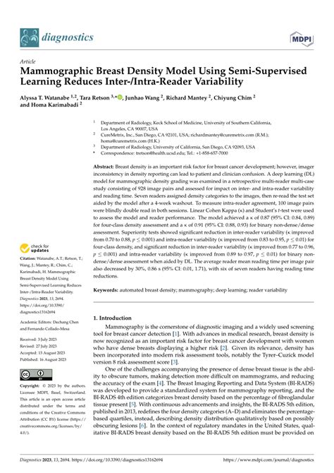 Pdf Mammographic Breast Density Model Using Semi Supervised Learning Reduces Inter Intra