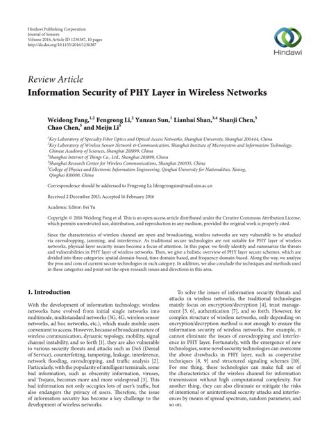 Pdf Information Security Of Phy Layer In Wireless Networks