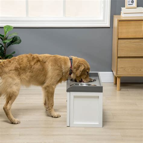 Pawhut Feeding Station With Storage Drawer Food Storage Cabinet With 2
