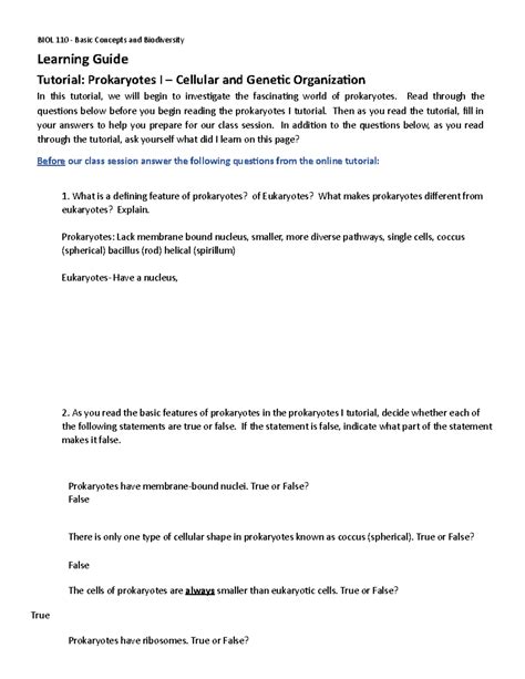 Learning Guide For Tutorial 4 Bio 100 Biol 110 Basic Concepts And