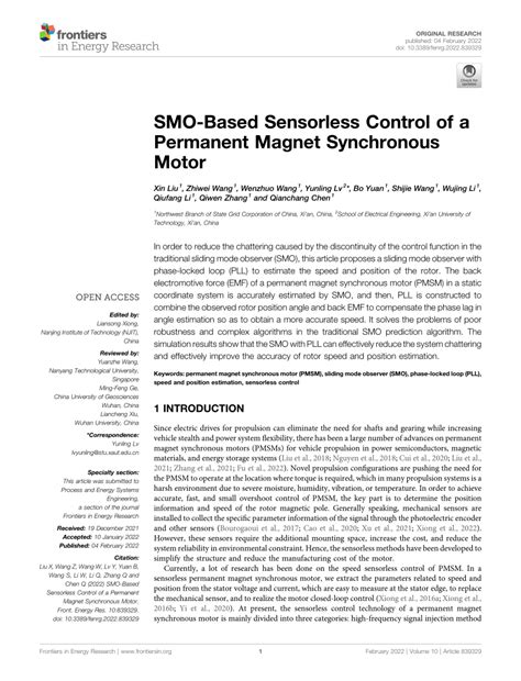 Pdf Smo Based Sensorless Control Of A Permanent Magnet Synchronous Motor