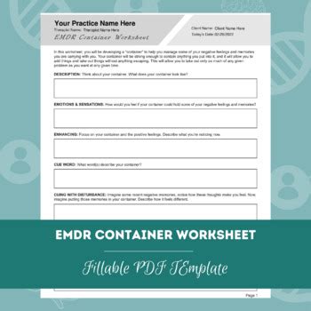 EMDR Container Worksheet Editable Fillable PDF Template Mental Health