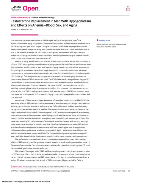 Pdf Testosterone Replacement In Men With Hypogonadism And Effects On