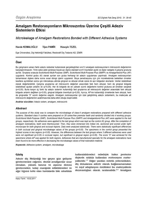 Microleakage Of Amalgam Restorations Bonded With D Pdf