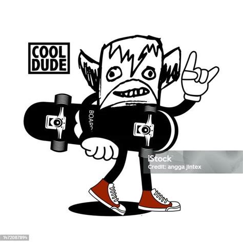 벡터 일러스트 레이 션 만화 캐릭터 스케이트보드 의류 인쇄 포스터 및 기타 용도를 위한 벡터 디자인 0명에 대한 스톡 벡터 아트 및 기타 이미지 Istock