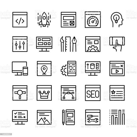 웹 개발의 벡터 일러스트 레이 션 그래픽입니다 편집 가능한 획 크기 간단한 격리 아이콘입니다 기호 기호 요소 아이콘 세트