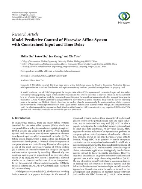 Pdf Model Predictive Control Of Piecewise Affine System With Constrained Input And Time Delay