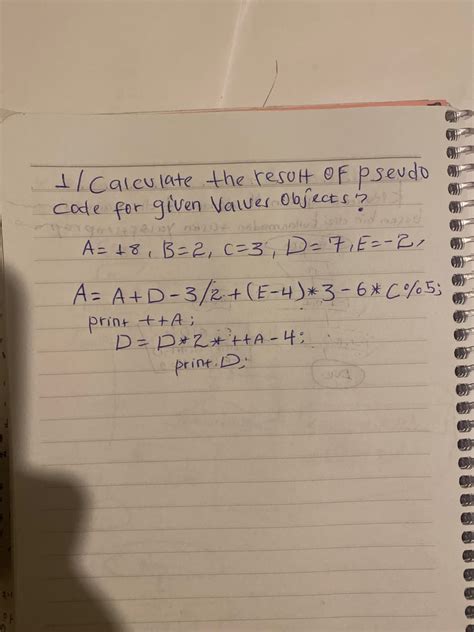 Answered 1 Calculate The Result Of Pseudo Code… Bartleby