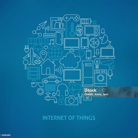 여윔 꺾은선형 Internet Of Things 아이콘 세트 서클 컨셉입니다 냉장고에 대한 스톡 벡터 아트 및 기타 이미지