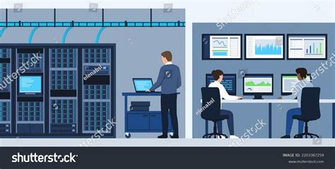 Professional Technicians Working Data Center Checking Stock Vector Royalty Free 2203387259