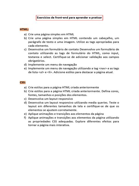 exercícios de front pdf script java html