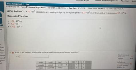 solved 10 problem 7 a 5 1⋅105⋅kg rocket is accelerating