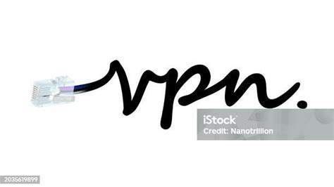 Vpn 레터링 및 Rj45 커넥터는 흰색에 절연되어 있습니다 보안 및 기밀 네트워크 기호 아이콘 현대적인 보호 안전 디자인 개념 보안 인터넷 Vpn 간단한 서명 그림 Vpn