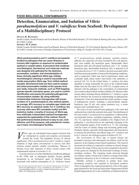 Pdf Detection Enumeration And Isolation Of Vibrio Parahaemolyticus And V Vulnificus From