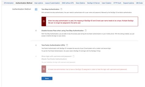 Crowd Settings Auth Method 2sa Pass Secsign 2fa