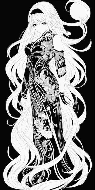 Anime Girl With Long White Hair In Kimono