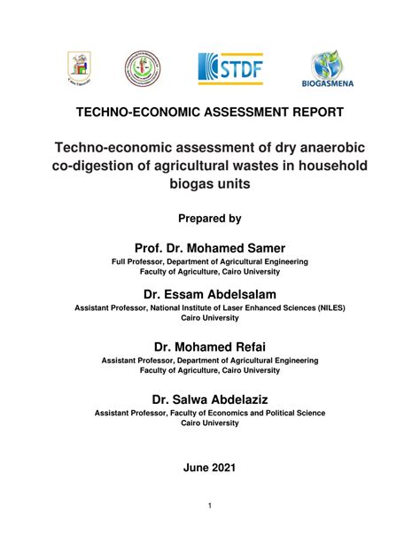 PDF Techno Economic Assessment Of Dry Anaerobic Co Digestion Of Agricultural Wastes In