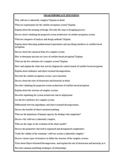 Important Questions Of Ooad Pdf Use Case Class Computer Programming