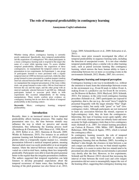 Pdf The Role Of Temporal Predictability In Contingency Learning