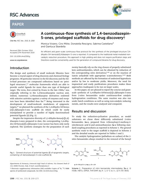 Pdf Cheminform Abstract A Continuous Flow Synthesis Of 14 Benzodiazepin 5 Ones Privileged
