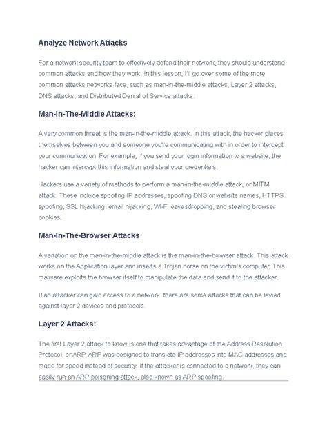 1161 Analyzing Network Attacks Analyze Network Attacks For A