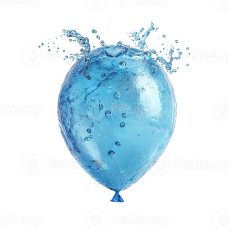 Blue Water Balloon Bursting With Splash Isolated On Transparency