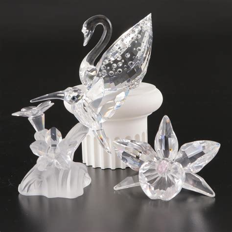 Swarovski Crystal Swan Orchid And Hummingbird Figurines Ebth